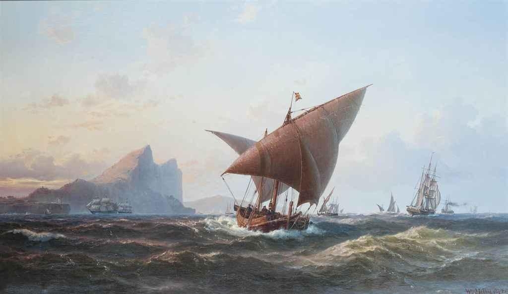 Vilhelm Melbye | A Spanish felucca, British warships and other shipping ...