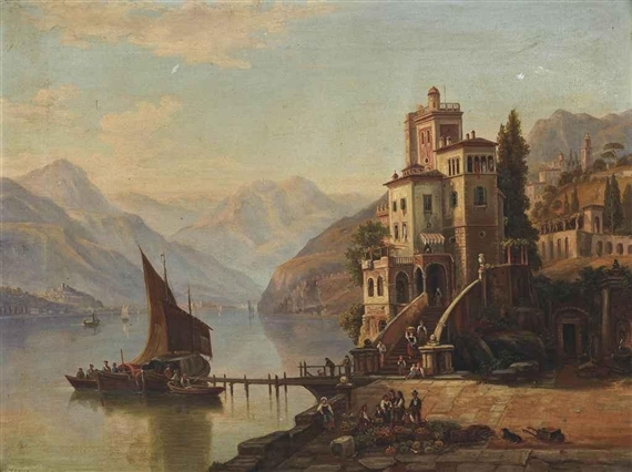Henry Jaeckel | Loading barges at a villa, Lake Como | MutualArt