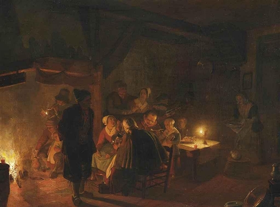 Jan Hendrik van Grootvelt | A family eating by candlelight in an ...