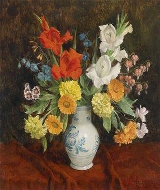 Jost Joseph | Still Life with Flowers in an Pottery Vase | Compare ...