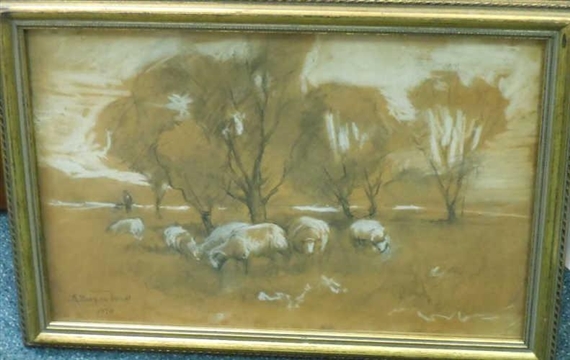Alfred Bryan Wall | Shepherd with flock (1920) | MutualArt