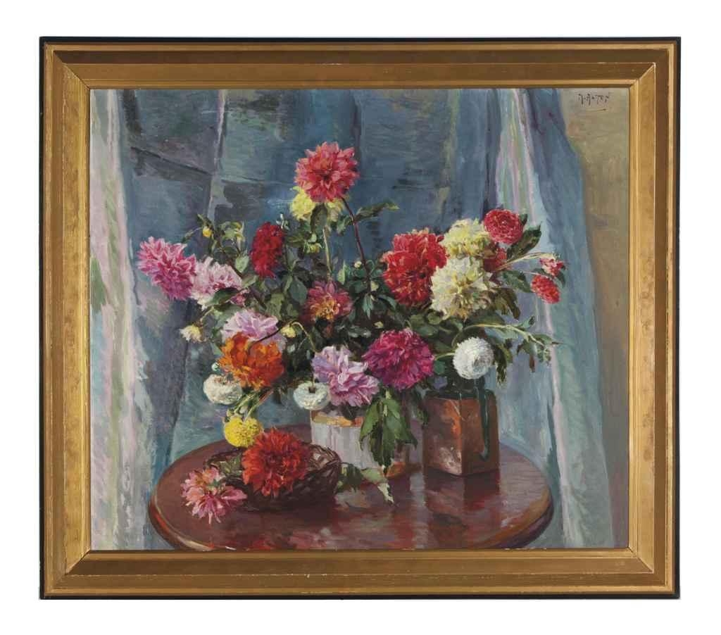 Mathias Alten | Still life of dahlias in a vase on a table | MutualArt