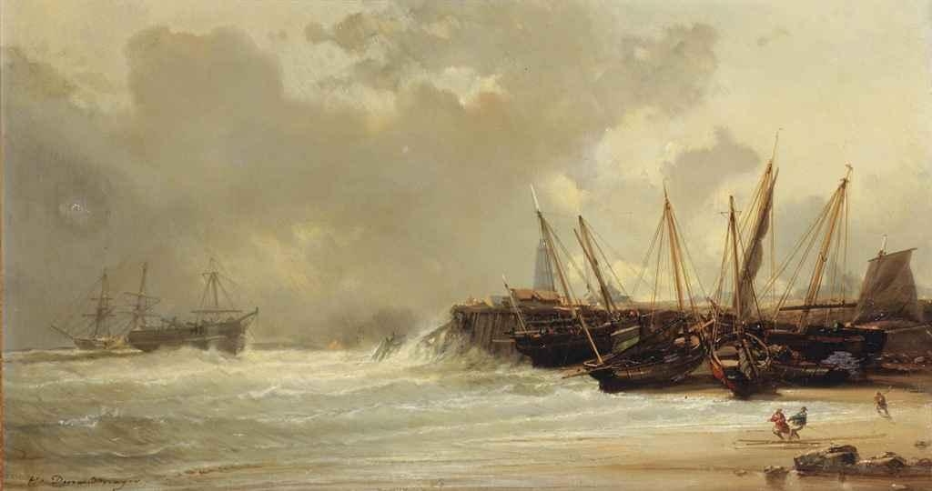 Jean Baptiste Henri Durand-Brager | Fishing vessels moored on a beach ...