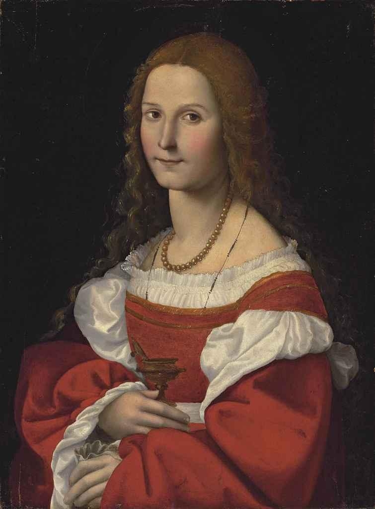 Giovanni Francesco Caroto | Portrait of a lady as Mary Magdalene, half ...