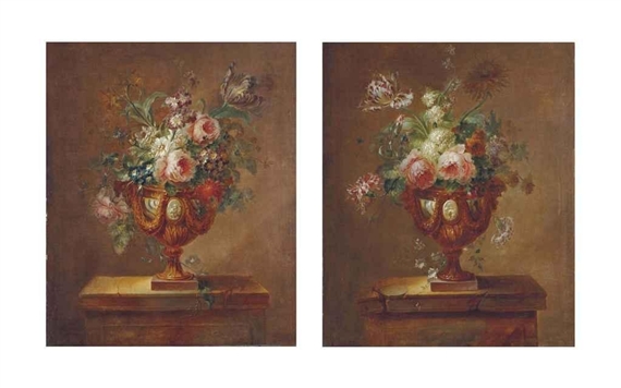 Joseph-Laurent Malaine | Deux bouquets de fleurs dans des vases en ...