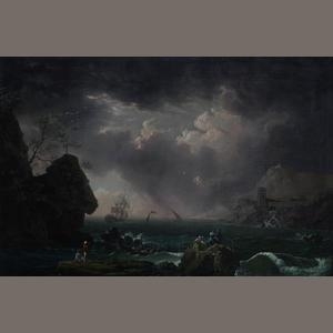 Thomas Patch | A stormy coastal landscape, with figures on rocks in the ...