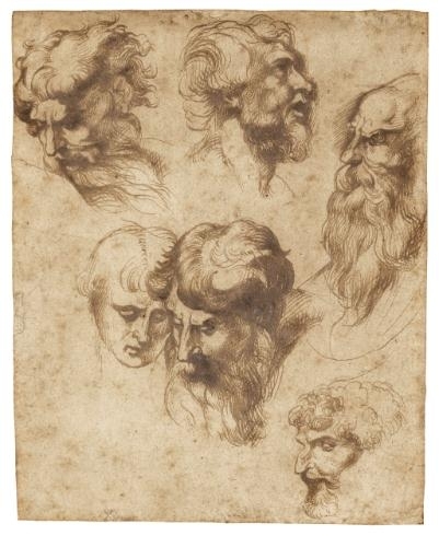Peter Paul Rubens | Studies of six male heads, after Raphael | MutualArt