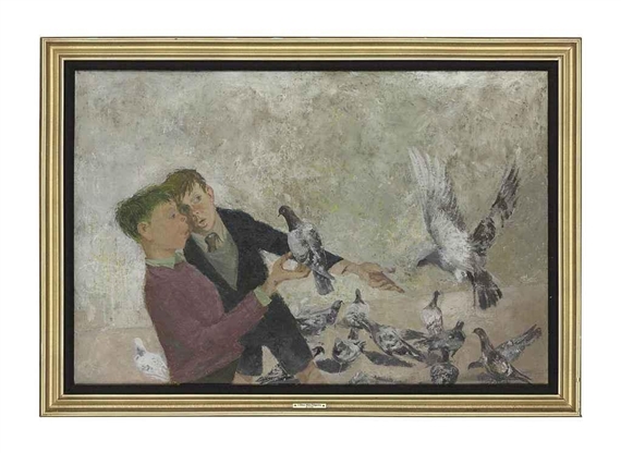 James Fitton | Two boys with pigeons | MutualArt
