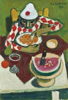 Alberto Morrocco | Clown with Pigeon (1994) | MutualArt