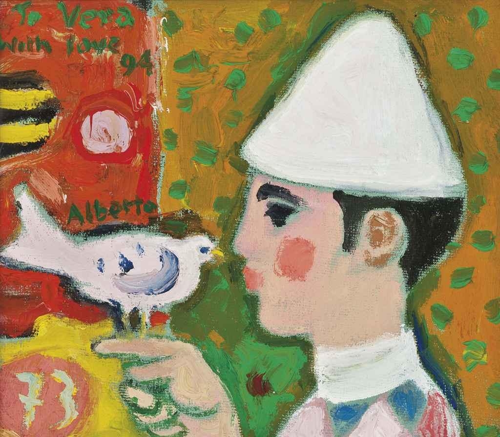 Alberto Morrocco | Clown with Pigeon (1994) | MutualArt