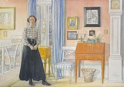 Carl Larsson | Girl with ice skates, interior from the school household ...