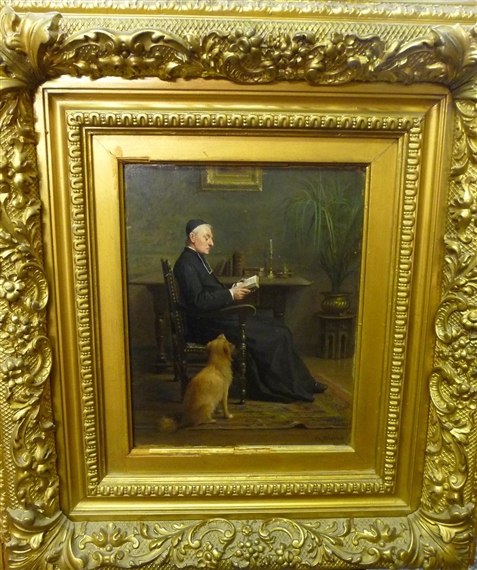 Charles Baptiste Schreiber | Interior scene with a priest seated ...