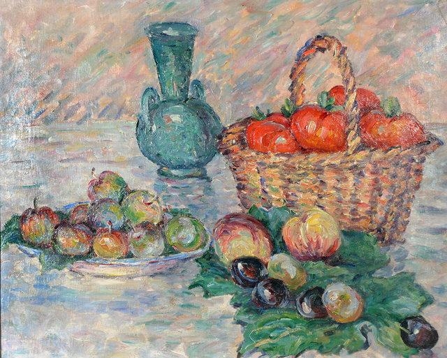 Henri Roussel-Masure | Still life of fruit and wicker basket | MutualArt