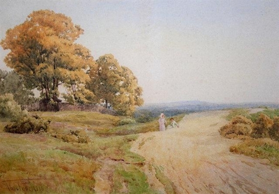 Thomas Pyne | A country landscape with two figures resting (1886 ...