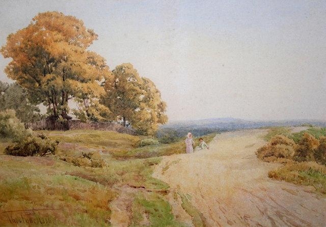 Thomas Pyne | A country landscape with two figures resting (1886 ...