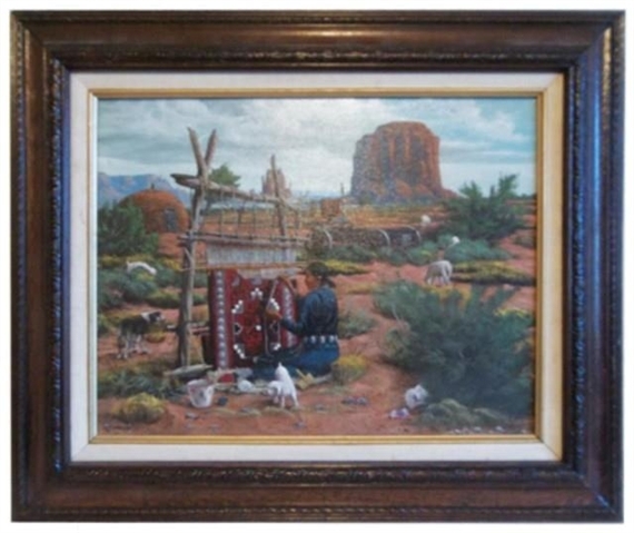 Ed Johnson | Navajo woman weaving a rug | MutualArt