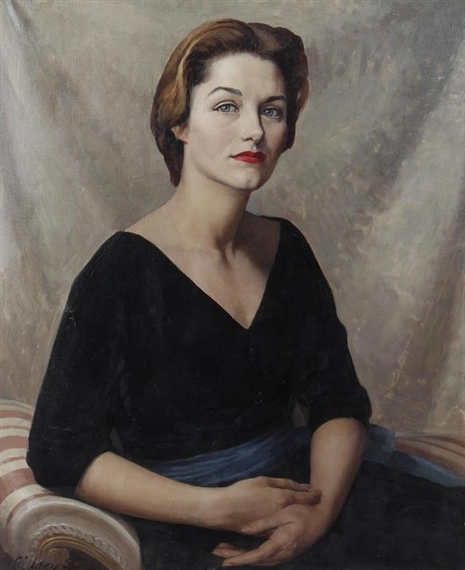 Michael Gilbery | Portrait of a woman in a black dress (1953) | MutualArt