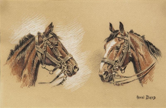 Henri Baud | Heads of horses harnessed | MutualArt