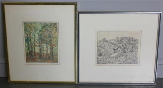 Mortimer Borne | 2 Etchings: Cornfields and Willow and Nova Scotia ...