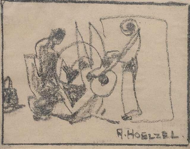 Adolf Hölzel | Figures on red background | MutualArt
