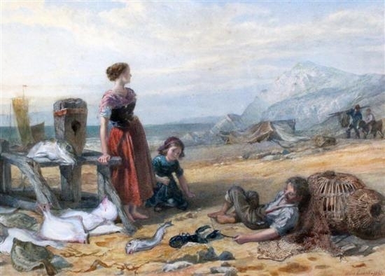 Walter Goodall | Fisherman's family on the beach (1865) | MutualArt