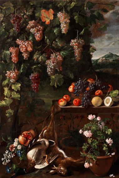 Giovanni Stanchi | Grapes, Fruit and Floral Still Life with a Dead ...