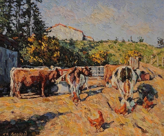 James S. Brohan | Farmyard with Chickens and Cows | MutualArt