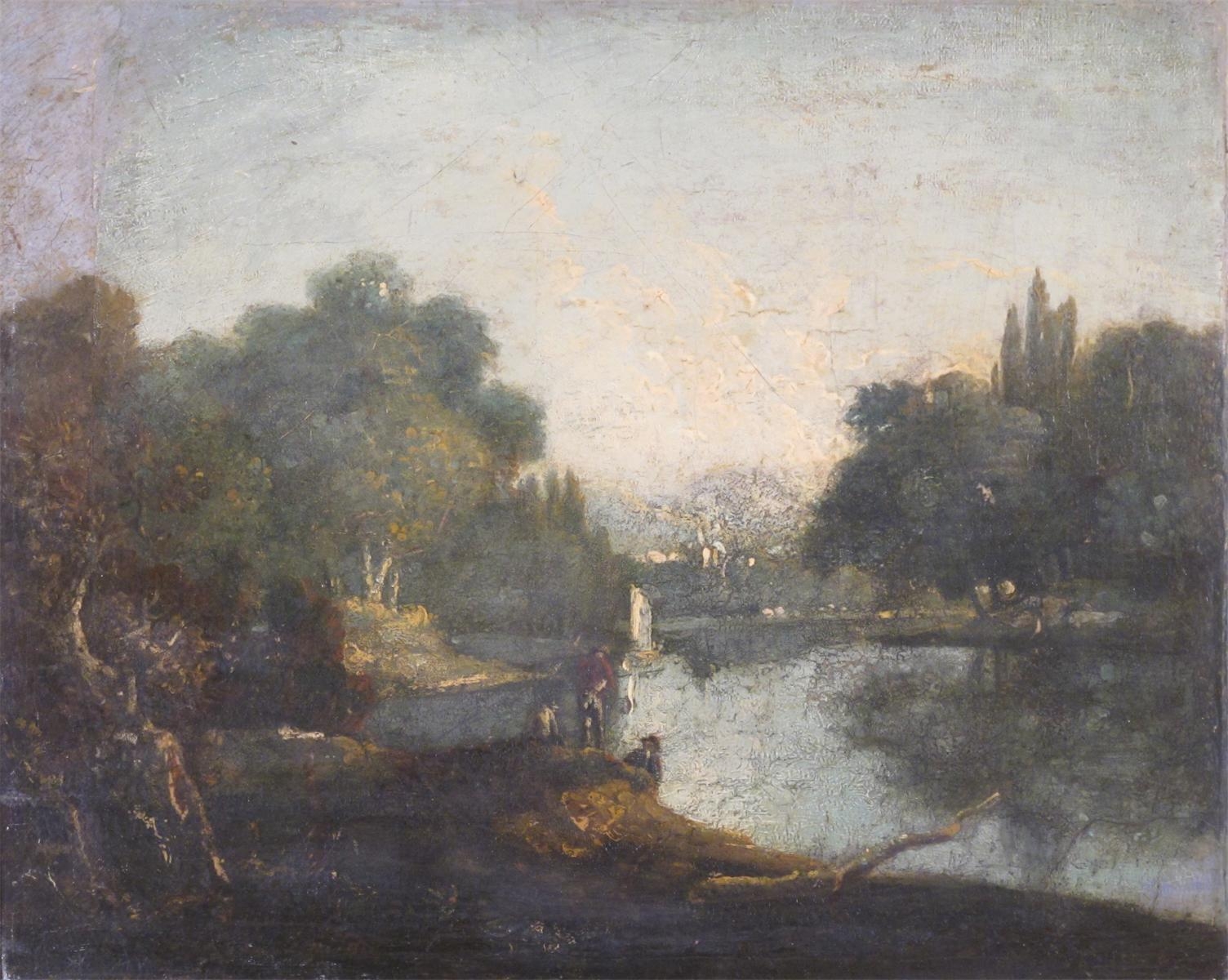 Richard Wilson (of Birmingham) | Lake landscape with figures resting ...