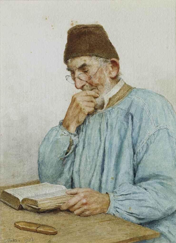 Albert Anker | Grandfather reading the newspaper (1907) | MutualArt