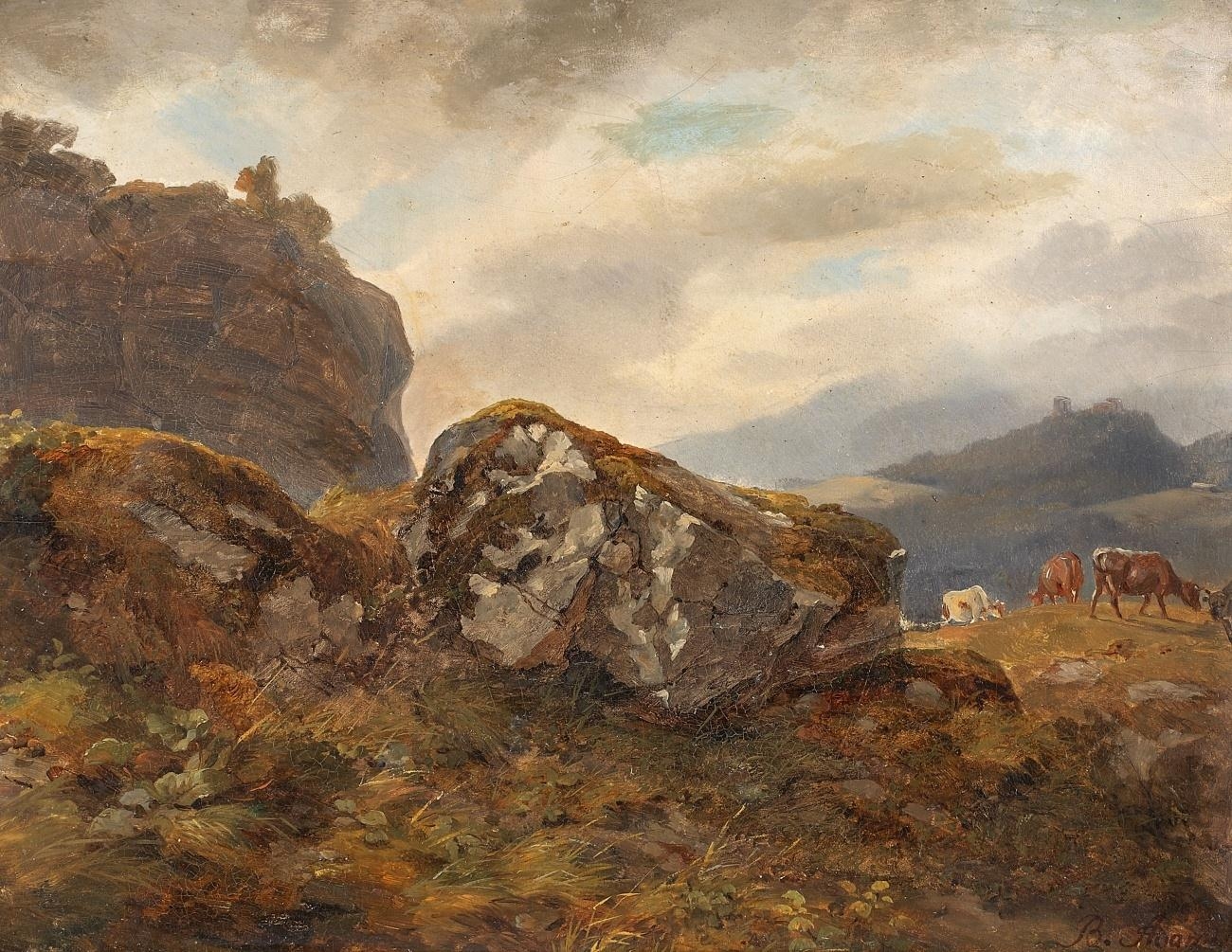 Benno Adam | MOUNTAIN LANDSCAPE WITH GRAZING CATTLE | MutualArt