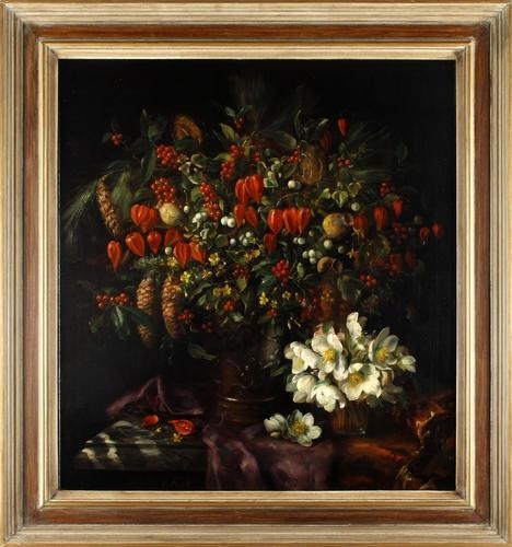 Fluck A. | Still life of flowers, berries and pine cones | Compare ...