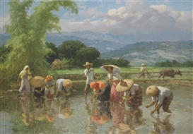 Amorsolo Fernando | PLANTING RICE (1960) | Compare similar artworks ...