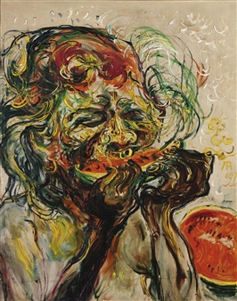 Affandi | SELF PORTRAIT, EATING WATERMELON (1976) | MutualArt