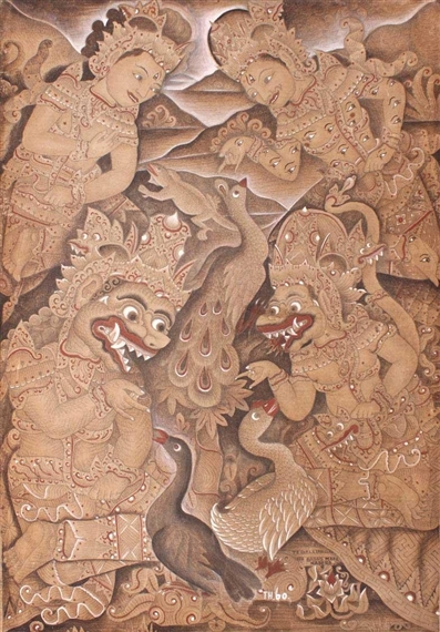 Ida Bagus Made Nadera | A Balinese Mtyhological Scene with a Peacock ...