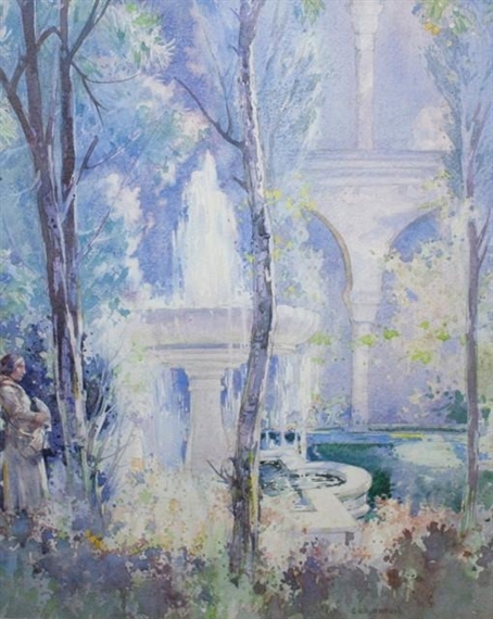 George Robert Rushton | An Italianate garden with fountain | MutualArt
