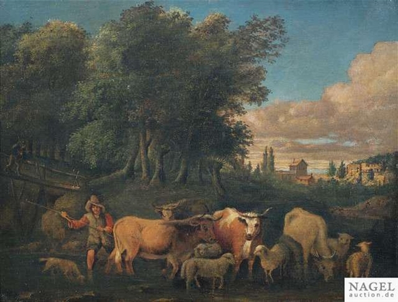 Joseph Roos | A herdsman with his flock | MutualArt