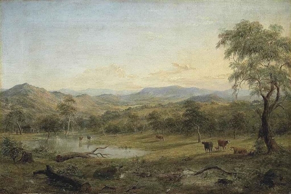 Henry Gritten | Victorian landscape with cattle watering | MutualArt