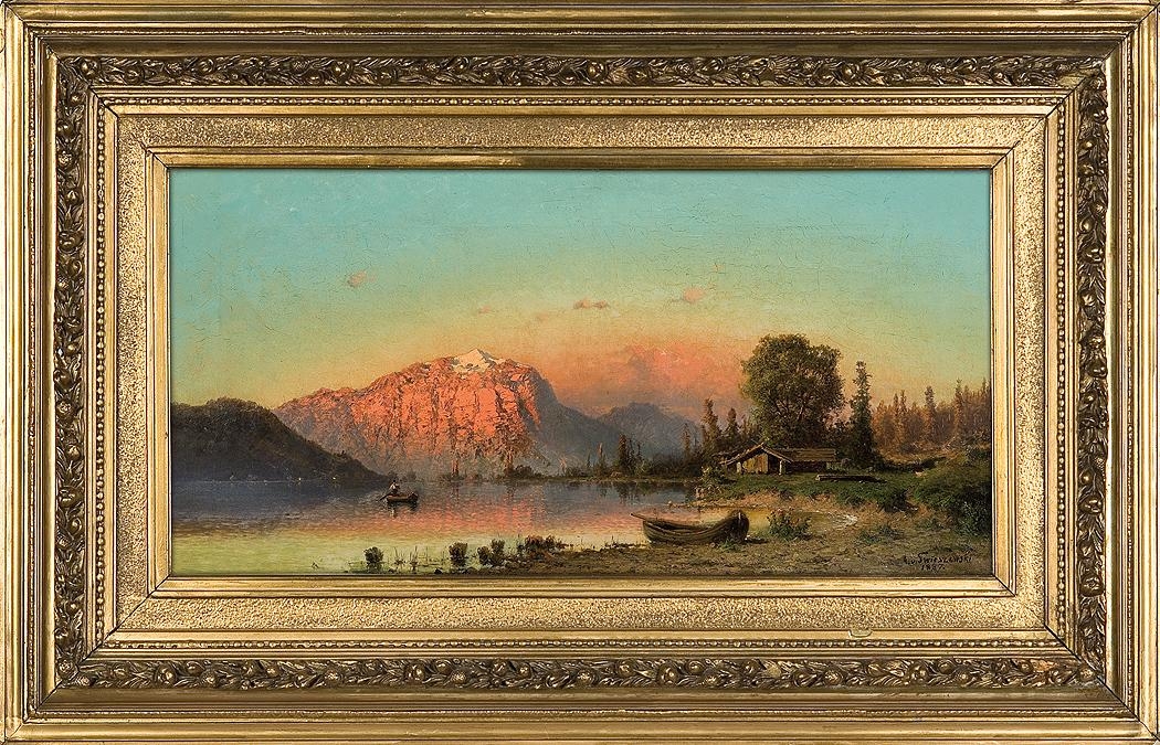 Aleksander Piotr Swieszewski | Sunset at lake in Alps (1887) | MutualArt