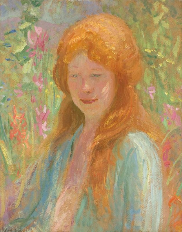 Robert Reid | Portrait of a young girl in a garden (1912) | MutualArt
