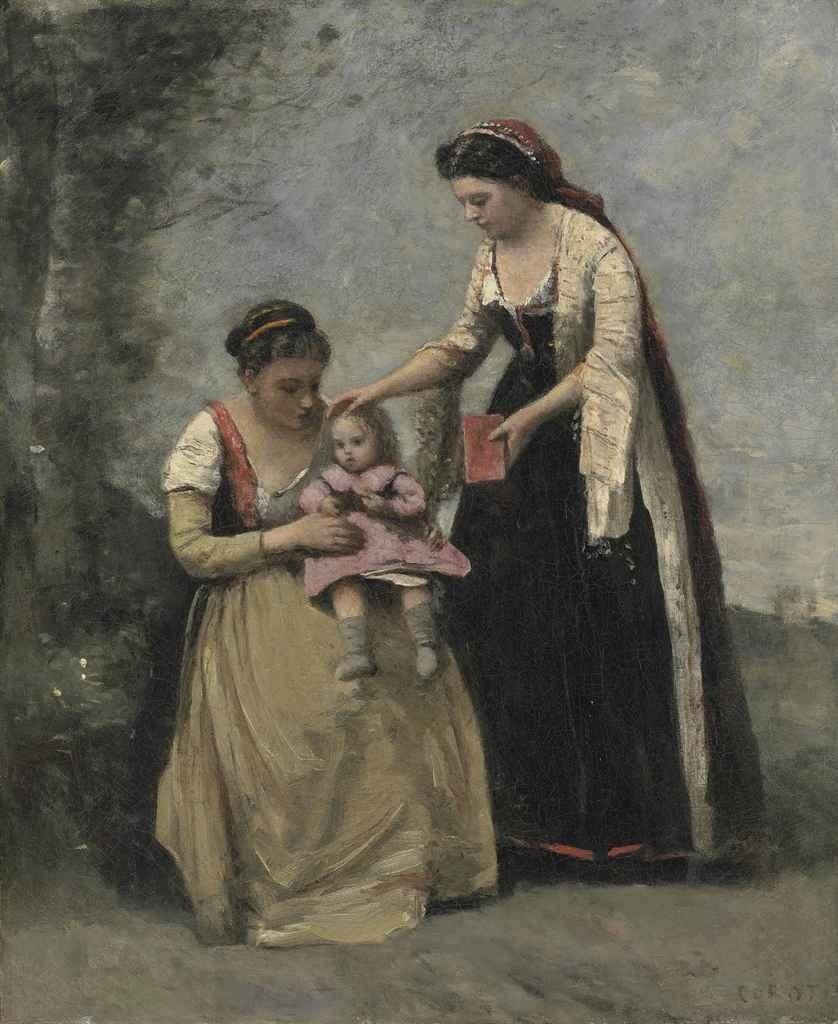Jean Baptiste Camille Corot | Deux femmes jouant avec un enfant (1870 ...