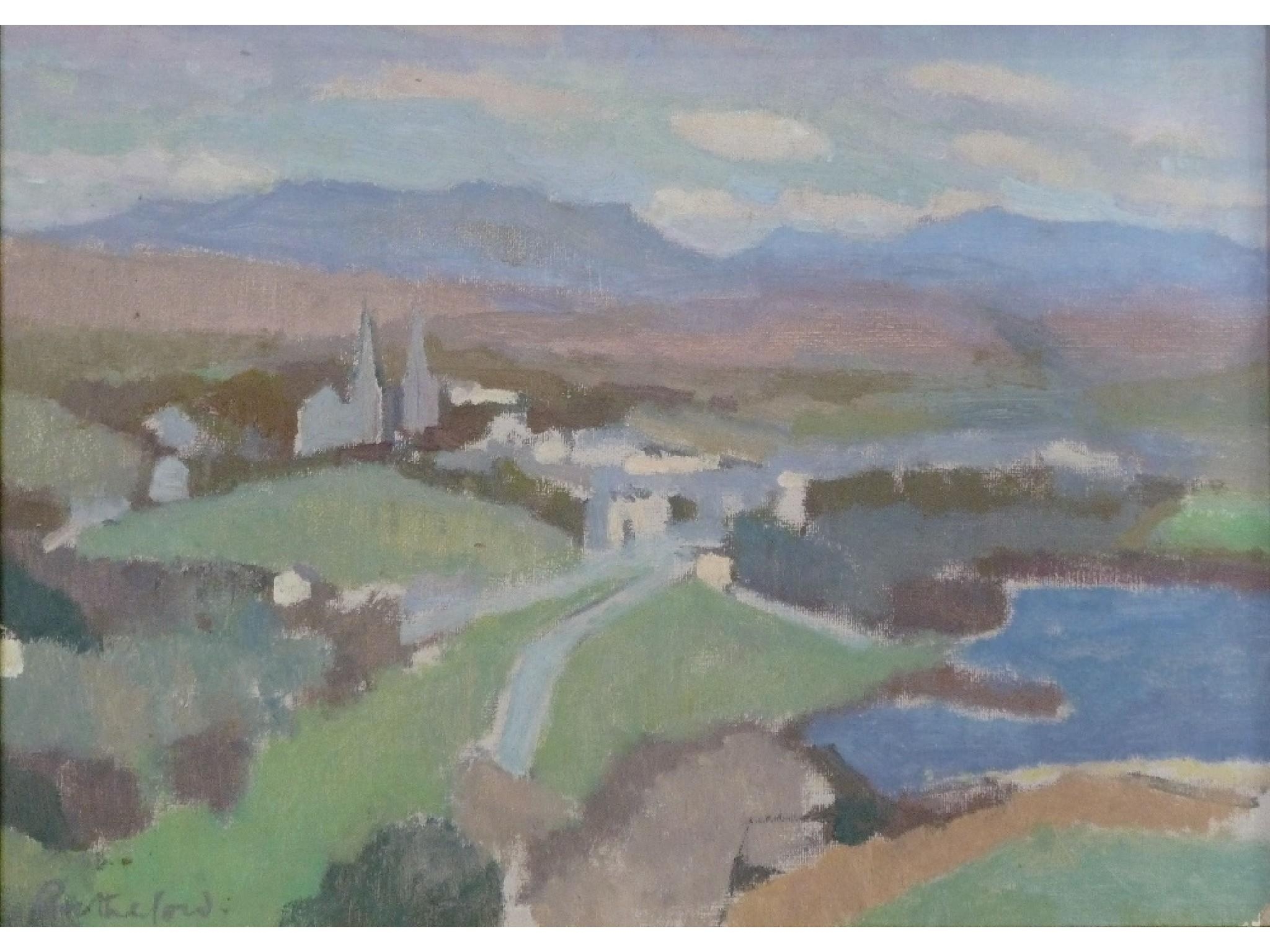 Harry Rutherford | Irish coastal scene with distant village and church ...