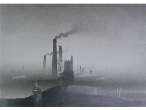 Marc Grimshaw | Northern townscape with factory chimneys, figure in ...