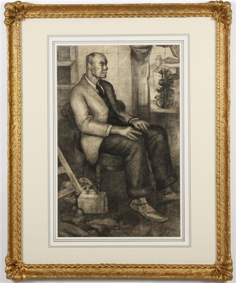 John Thompson | Portrait of seated men near window, with red grid lines ...