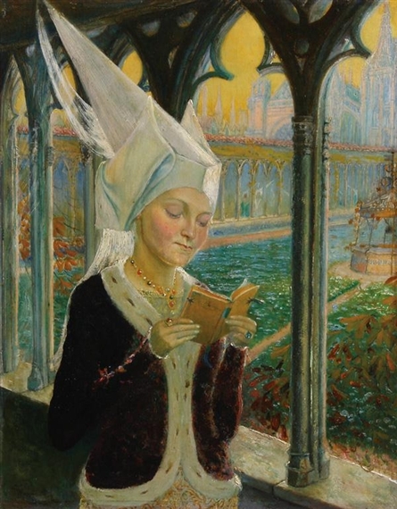 Edgar Maxence | Portrait of Isabeau of Baviere Reading a Book of Hours ...