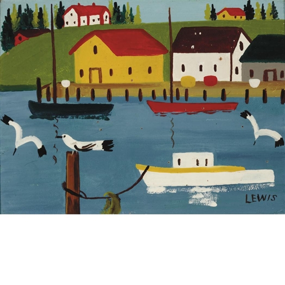 Maud Lewis | Harbored Boats | MutualArt