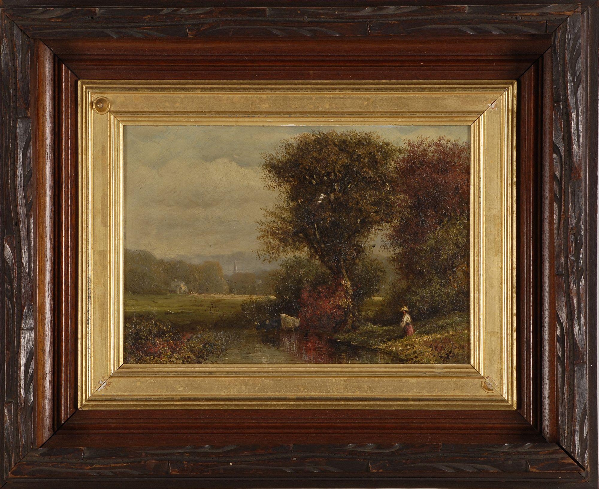 George E. Niles | New England landscape with cattle and a woman ...