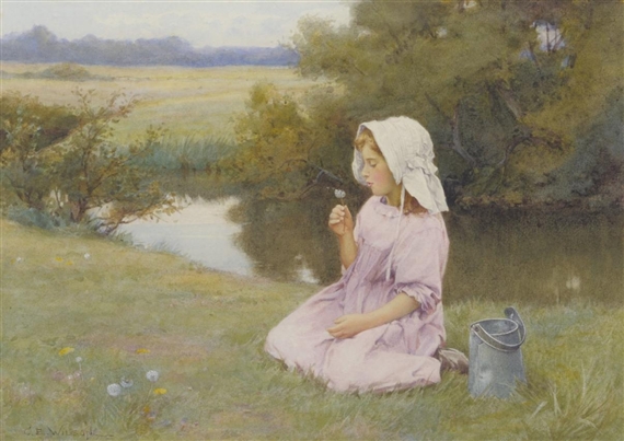 Charles Edward Wilson | Young girl seated beside a stream | MutualArt