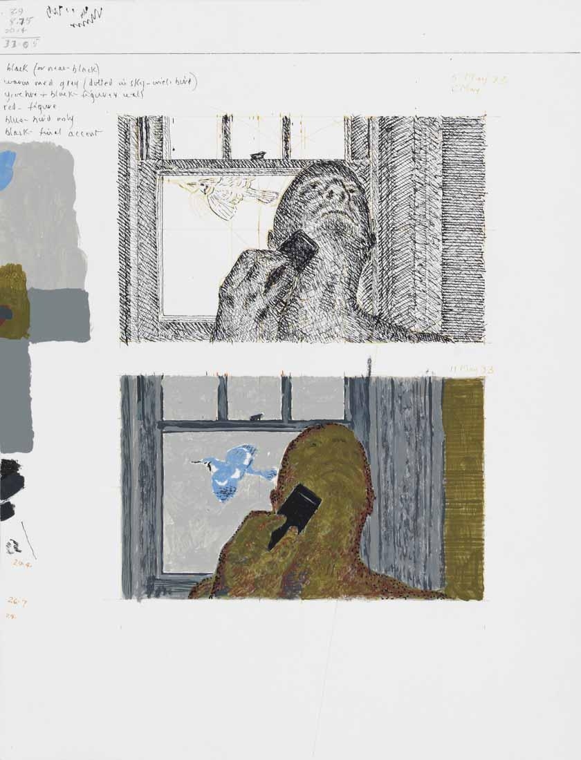 Alex Colville | Study for Artist and Blue Jay (1993) | MutualArt