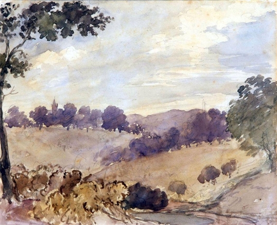 Thomas Churchyard | Landscape with Distant Tower | MutualArt