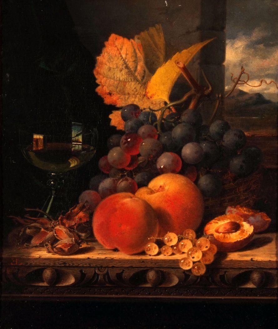 Edward Ladell | Still Life Study of Mixed Fruit and Wine Glass on a ...